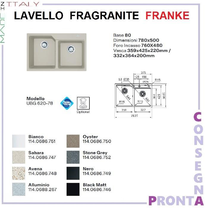 Lavello fragranite 2 vasche Franke cucine componibili in Pronta ...