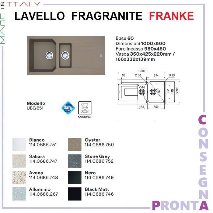 Lavello fragranite 1 vasca 1/2 + gocciolatoio Franke cucine componibili ...