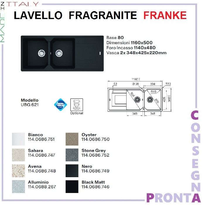 Lavello fragranite 2 vasche + gocciolatoio Franke cucine componibili in ...
