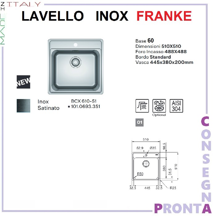 Lavello inox 1 vasca Franke cucine componibili in Pronta Consegna a Bologna